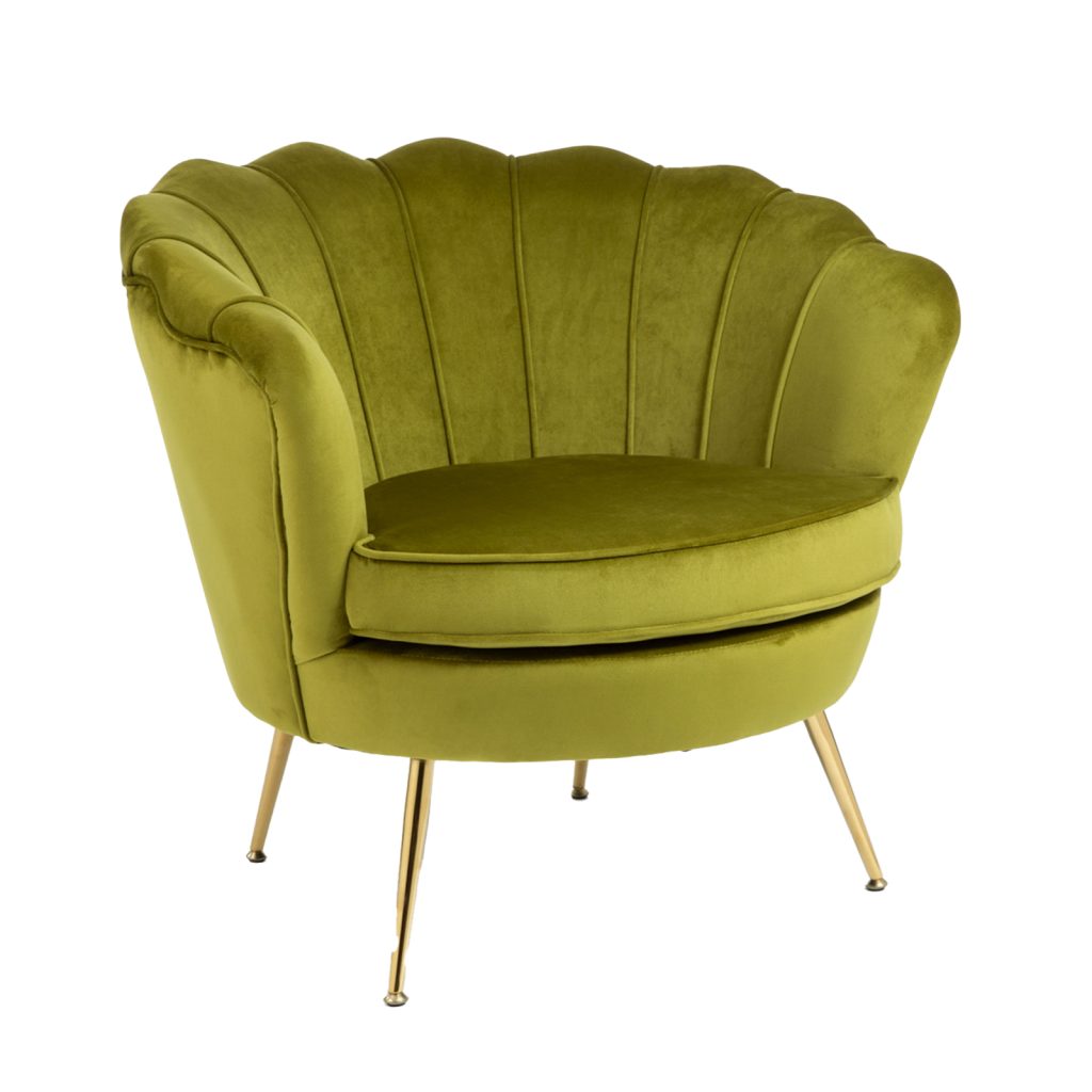 Green Velvet Shell Chair | Cocktail Chair Rental London, Essex, UK